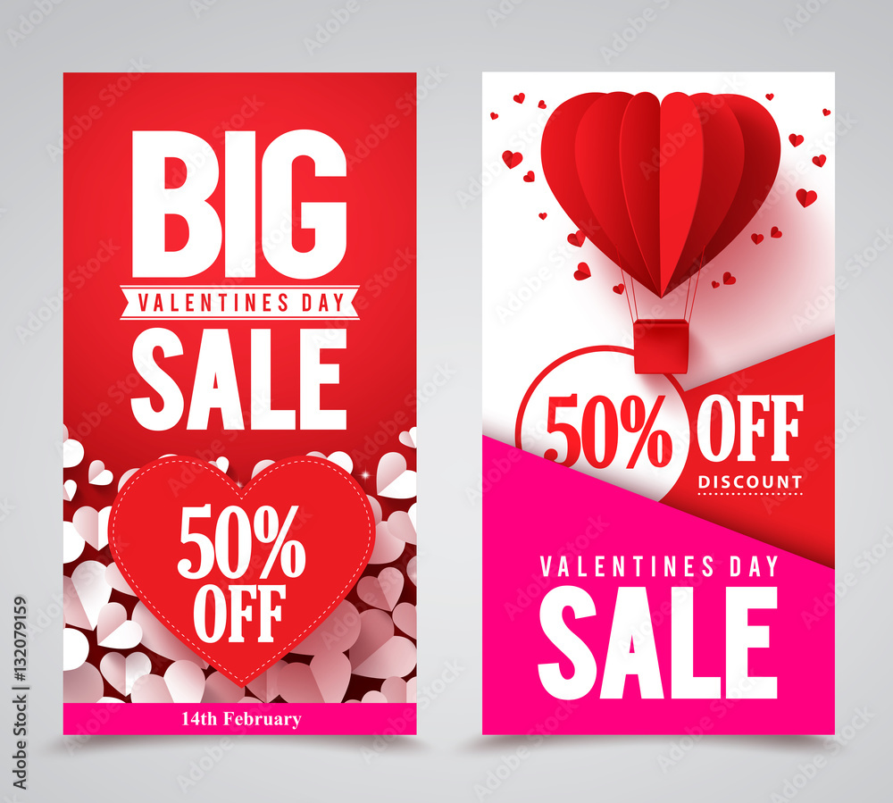 Valentines day sale vector poster designs and web banners with red ...