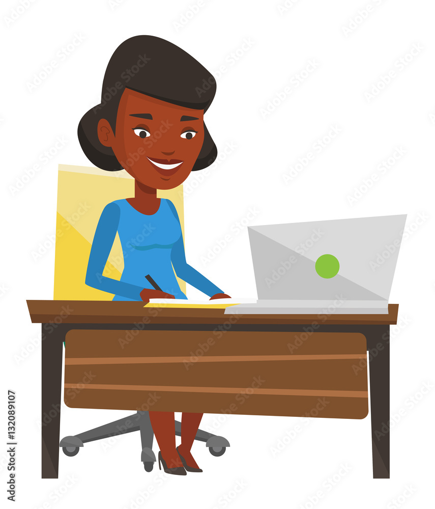 Student using laptop for education. Stock Vector | Adobe Stock