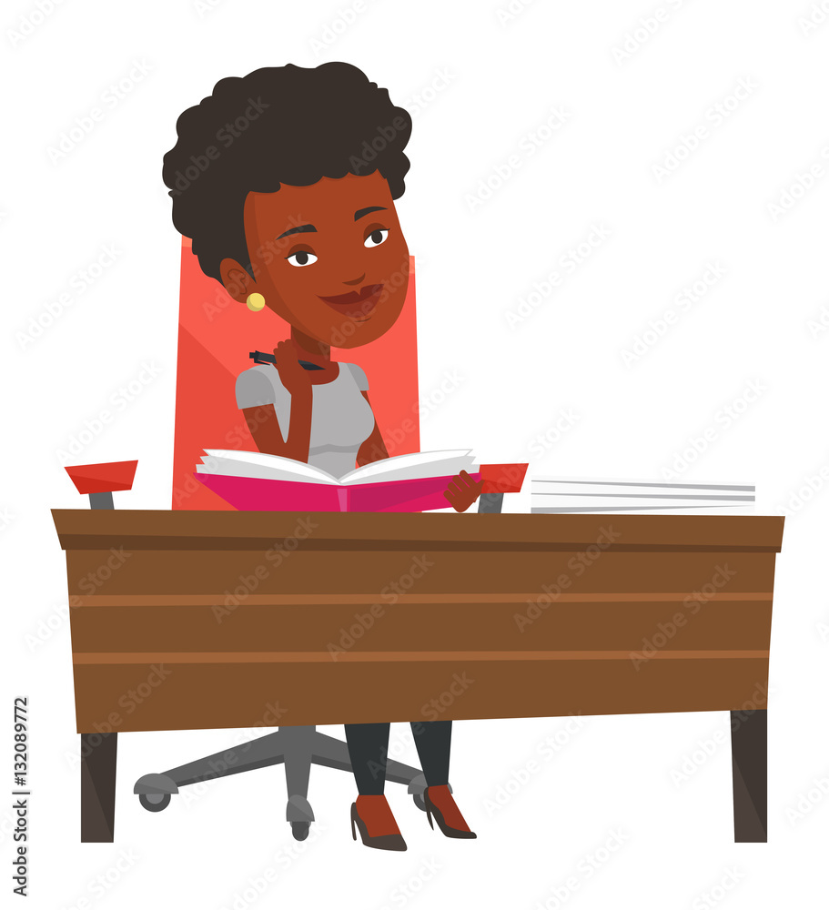 Student writing at the desk vector illustration. Stock Vector | Adobe Stock