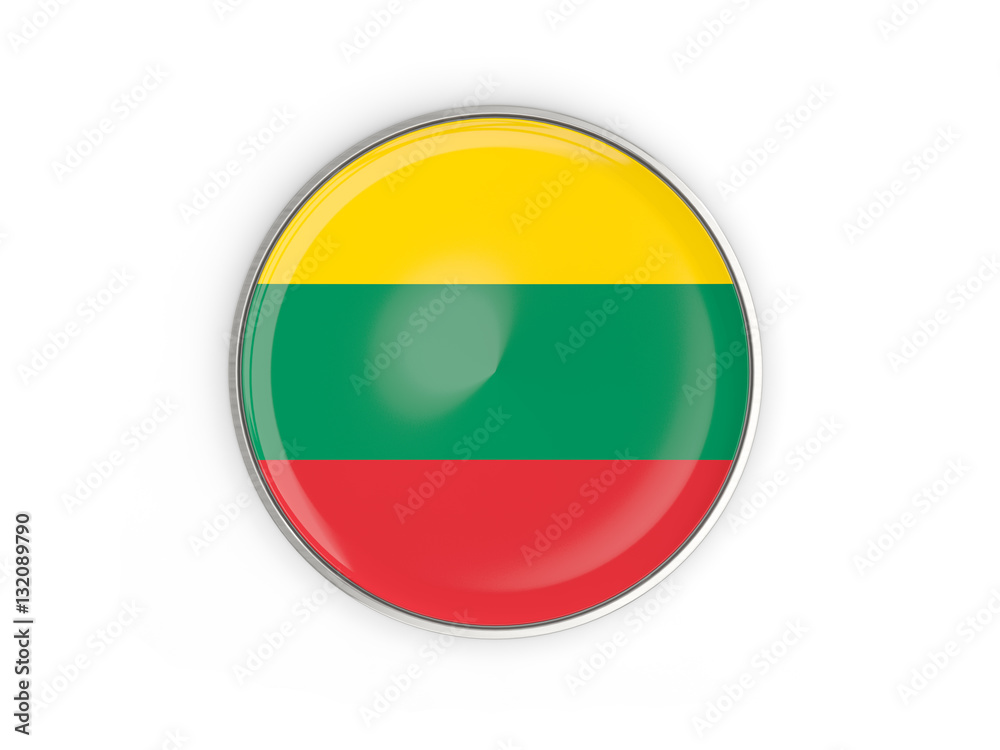 Flag of lithuania, round icon with metal frame Stock Illustration ...