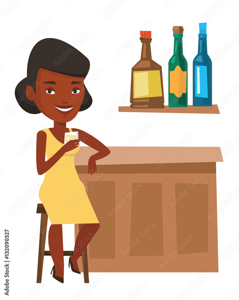 Woman sitting at the bar counter. Stock Vector | Adobe Stock