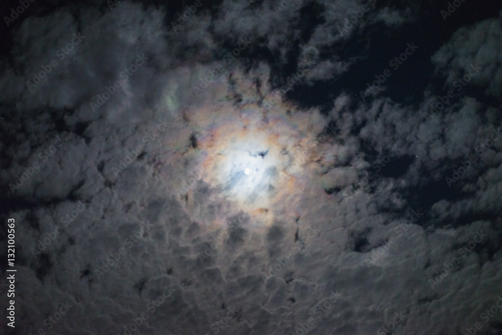 Night full moon bright clouds halo effect cloud sky mystery spooky ...