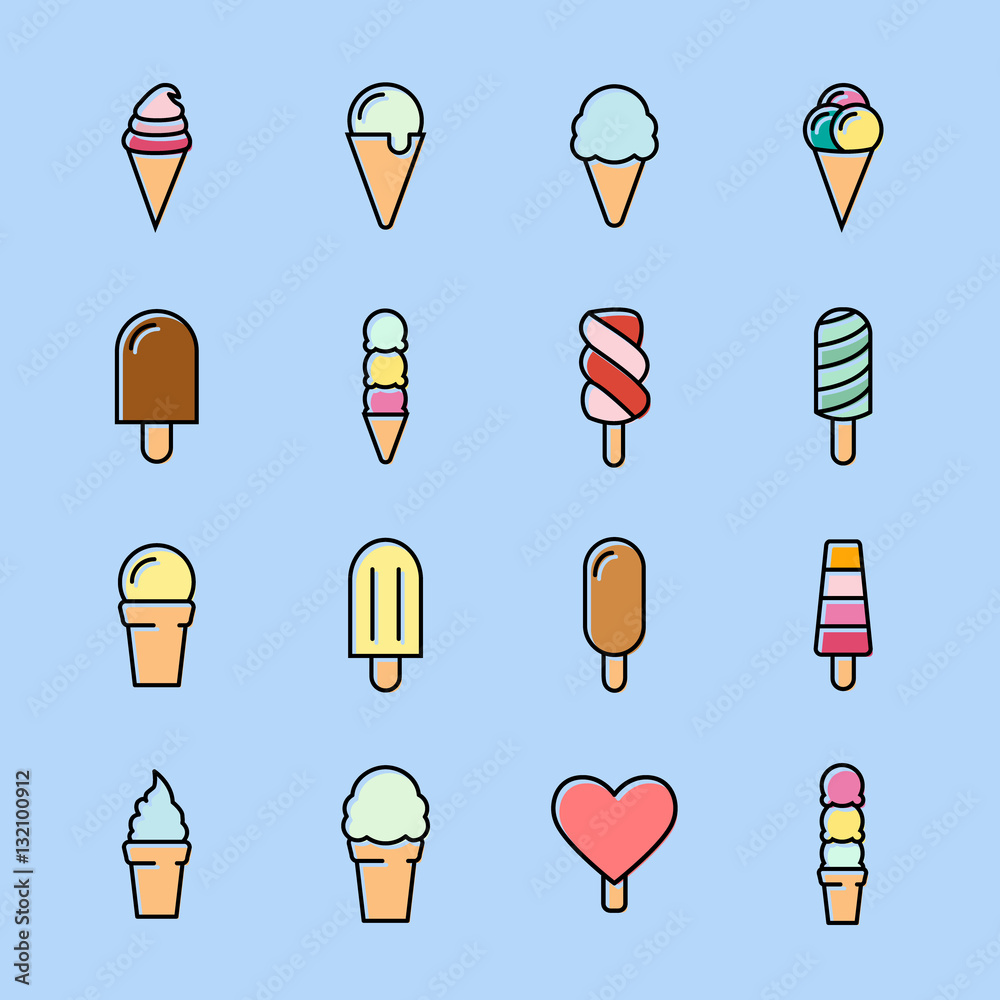 Collection of 16 vector ice creams. Stock Vector | Adobe Stock