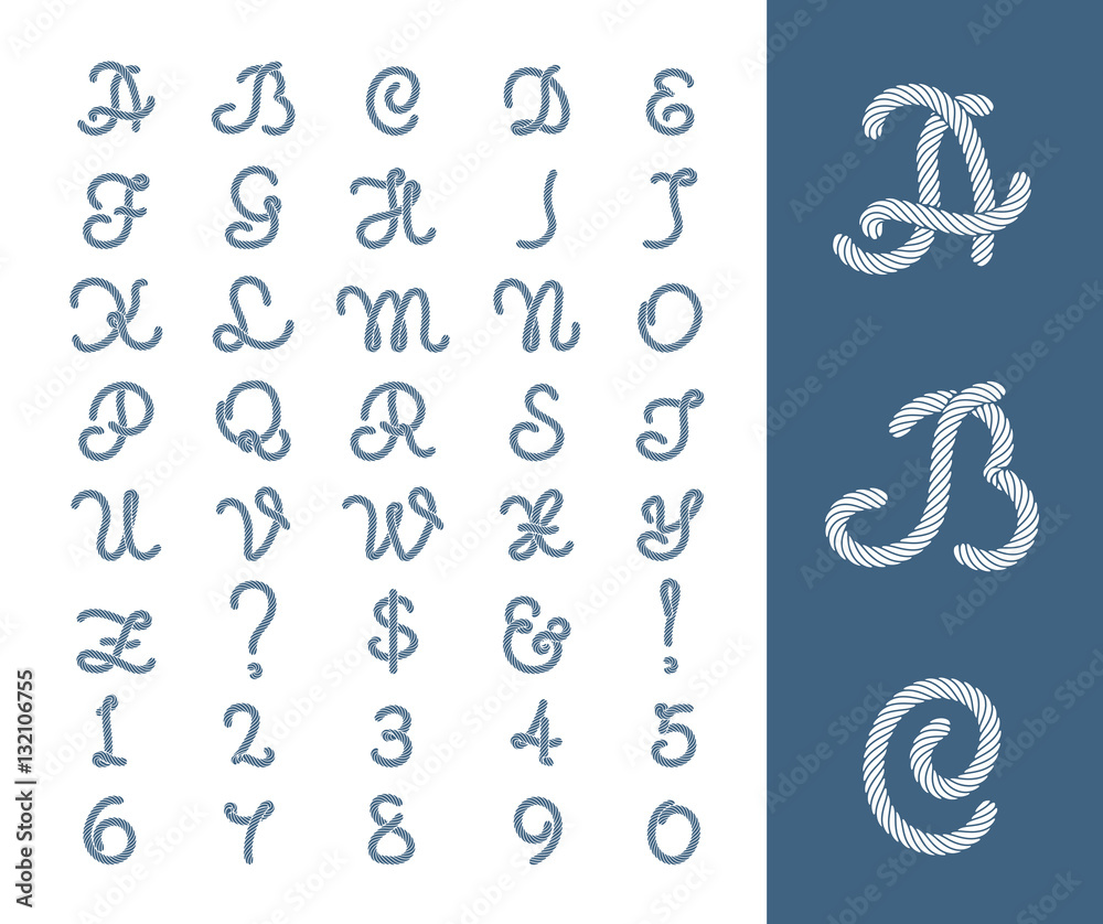 Nautical rope letters thread font with ropes frame border Stock Vector ...