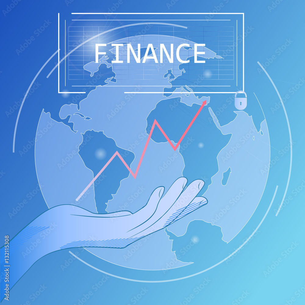 Vector background with the image of hands and the globe. Business ...