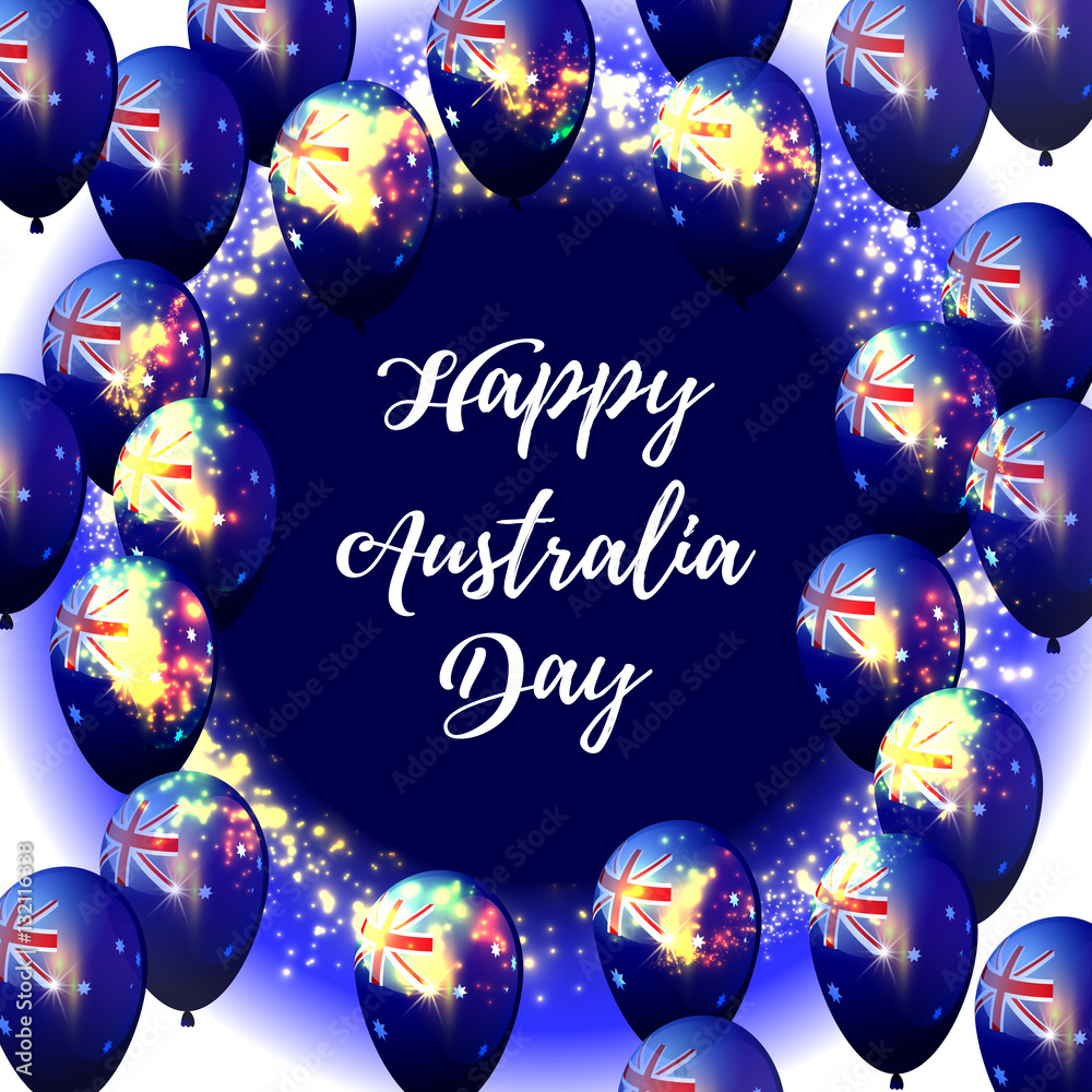 Happy Australian Day. Balloon frame with flag of Australia. Blue, red ...