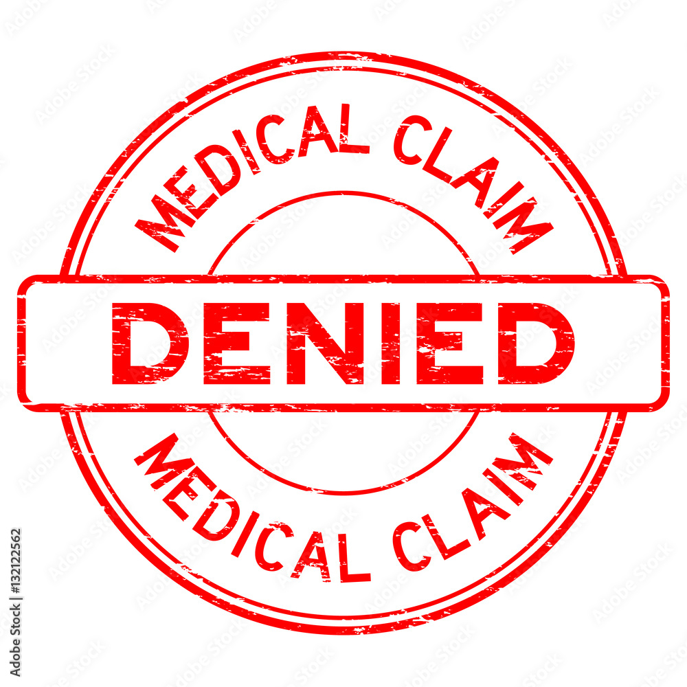 Grunge red medical claim denied round rubber stamp on white back Stock ...