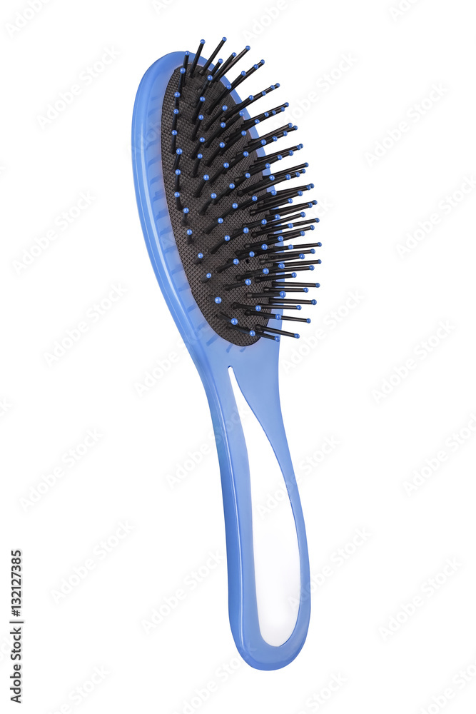 Blue hair comb brush with handle for all hair types, side perspective ...