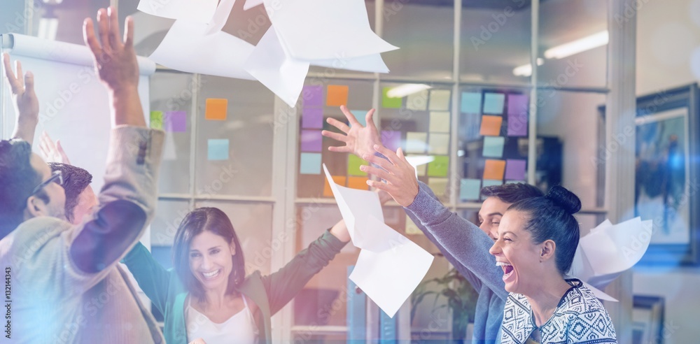 Celebrating business people throwing papers in the air Stock Photo ...