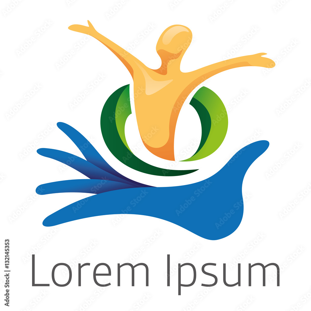 Icon, logo, conceptual of person with arms to raise on a hand. Ideal ...