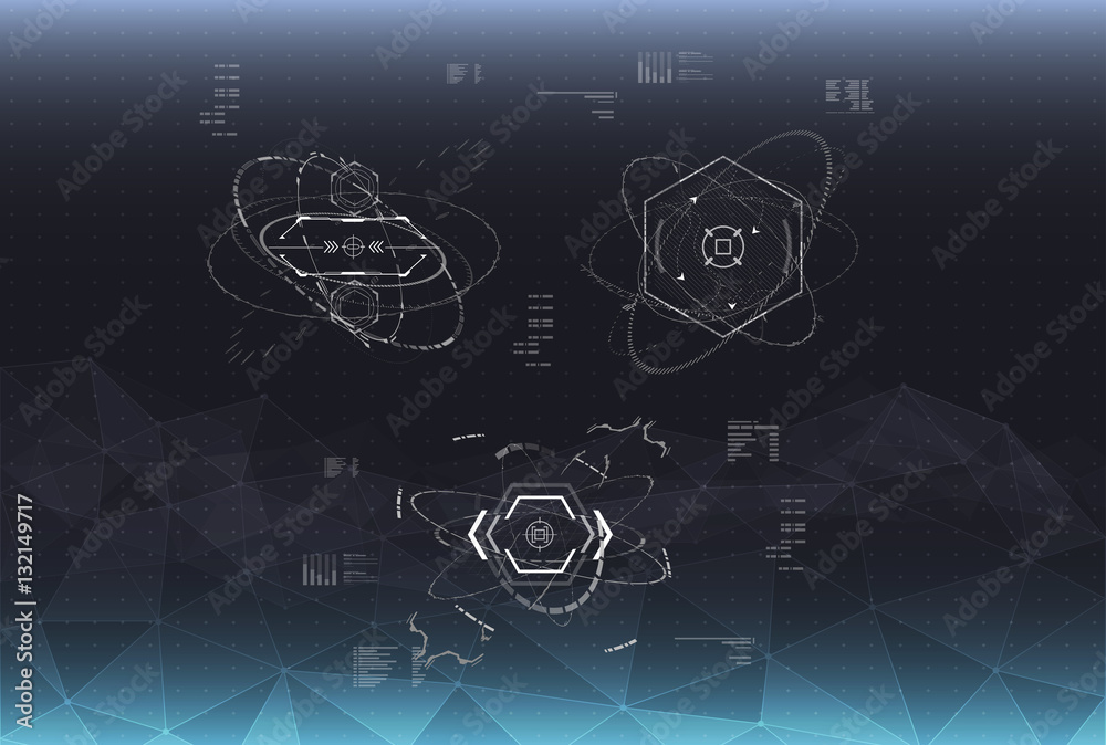 Head-up display elements for the Spaceship interface. Futuristic user interface. HUD elements ...