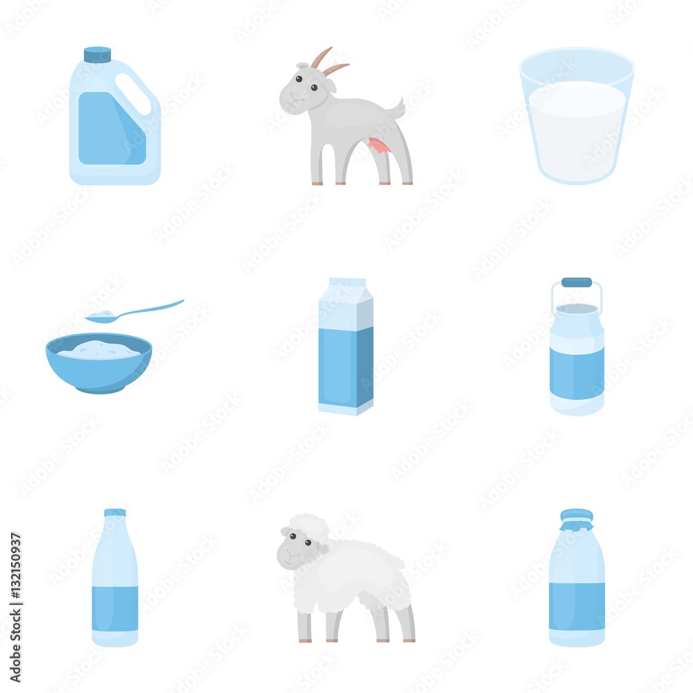 Milk set icons in cartoon style. Big collection of milk vector symbol ...