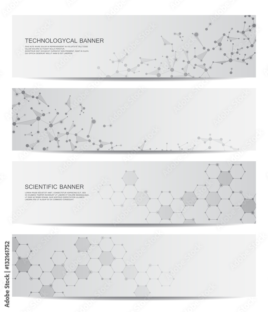 Set of modern scientific banners. Molecule structure DNA and neurons ...