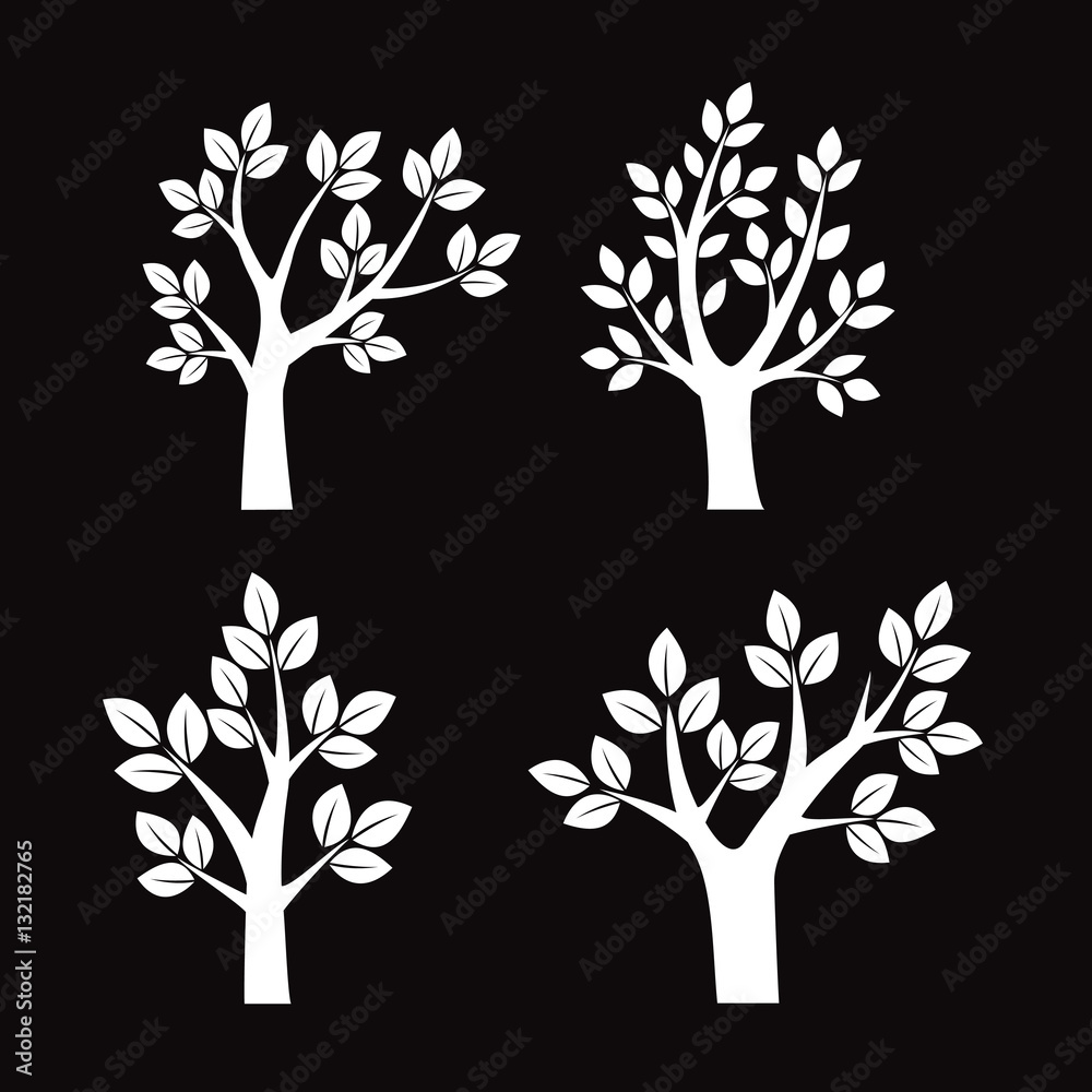 Collection of white Trees. Vector Illustration. Stock Vector | Adobe Stock