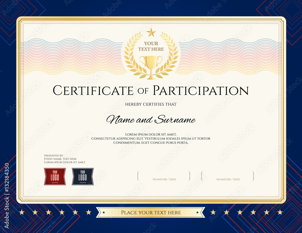 Modern certificate of participation template with colorful wave ...