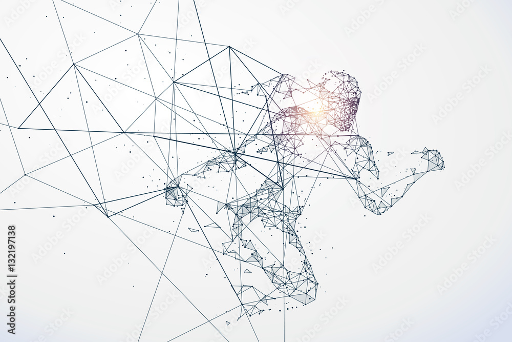 Poster Running Man,Network connection turned into, vector illustration ...