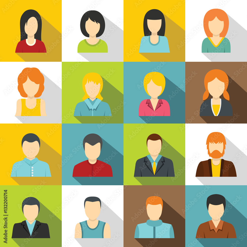 Various people icons set. Flat illustration of 16 various people vector ...