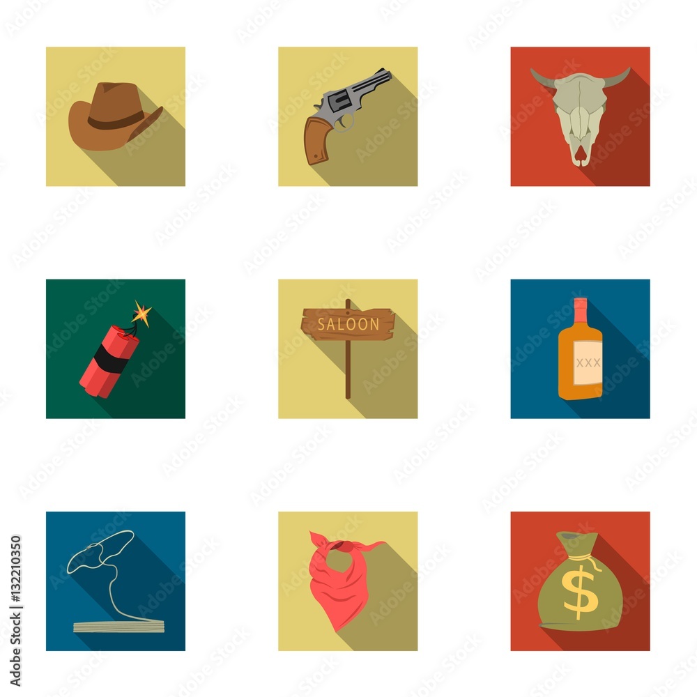 Wild west set icons in flat style. Big collection of wild west vector ...
