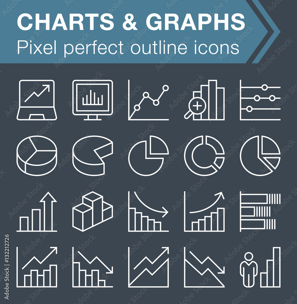 Pixel perfect outline graphs and charts icons for mobile apps and web ...