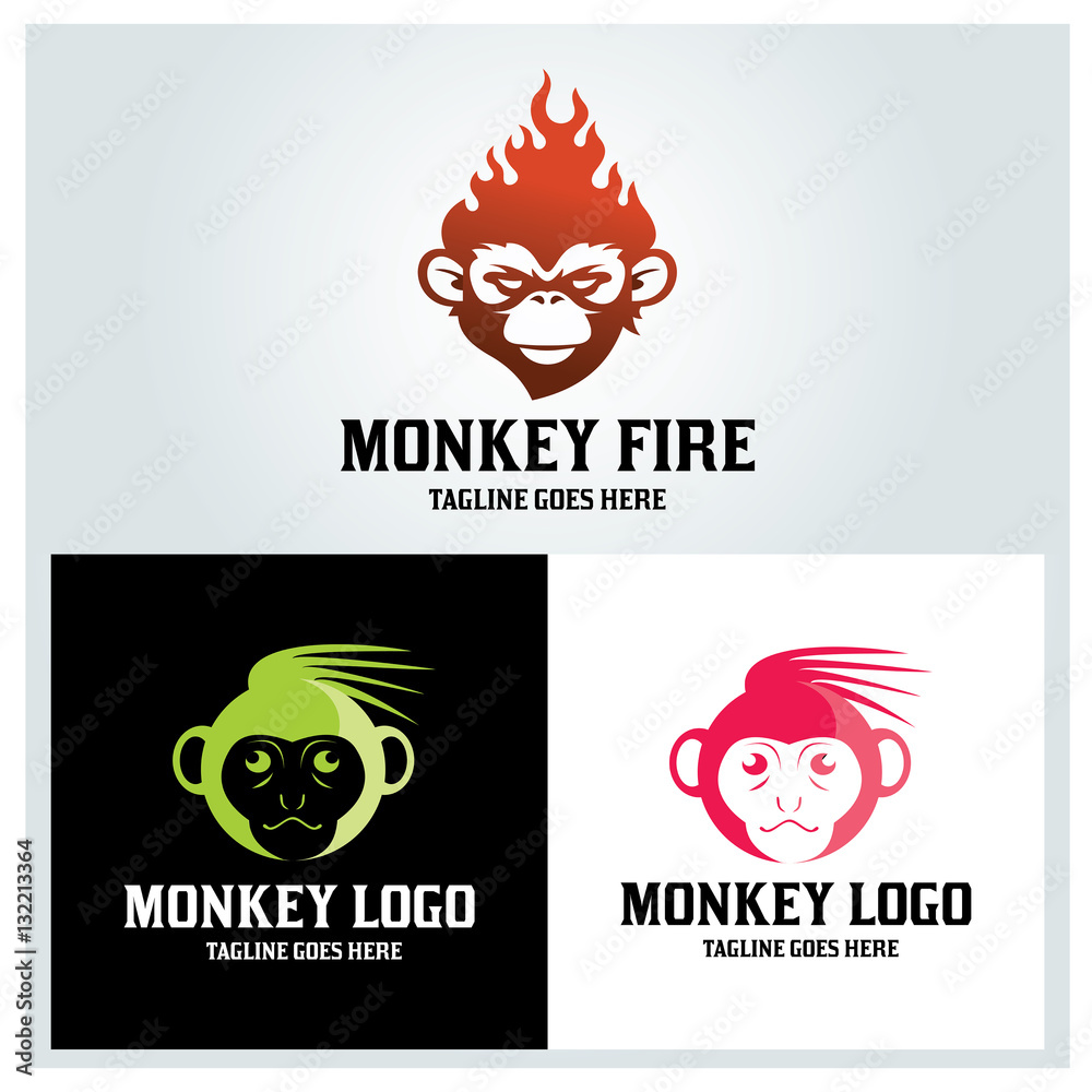 Monkey logo design template ,Monkey fire logo design concept ,Vector ...