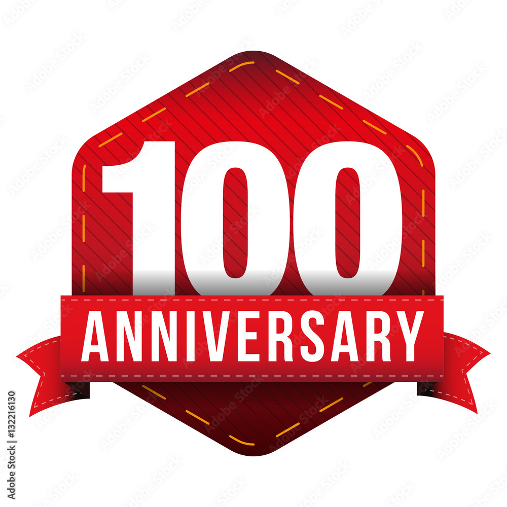 Hundred year anniversary badge with red ribbon Stock Vector | Adobe Stock