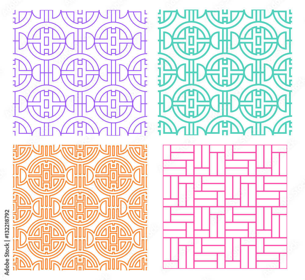 Seamless line pattern in modern Chinese style Stock Vector | Adobe Stock