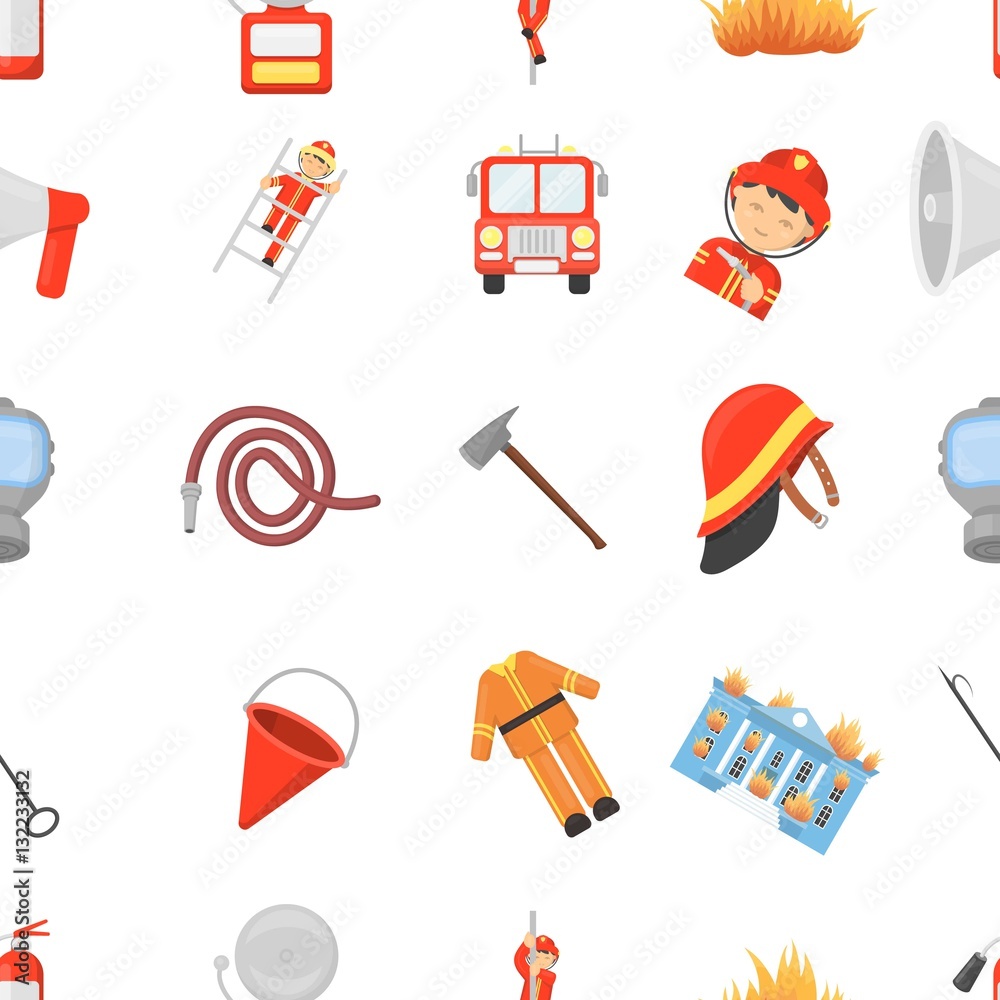 Fire department pattern icons in cartoon style. Big collection of fire ...