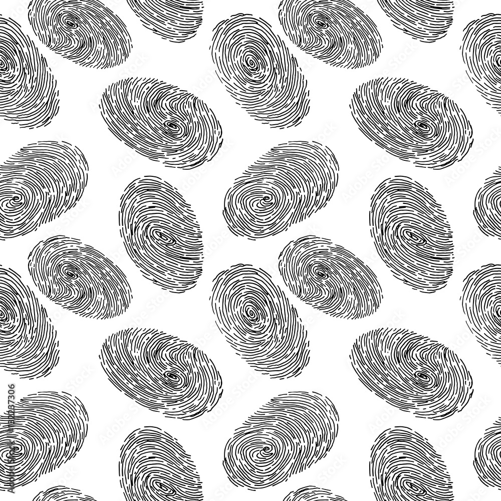 Vector fingerprint sketch seamless pattern design. Hand drawn outline ...