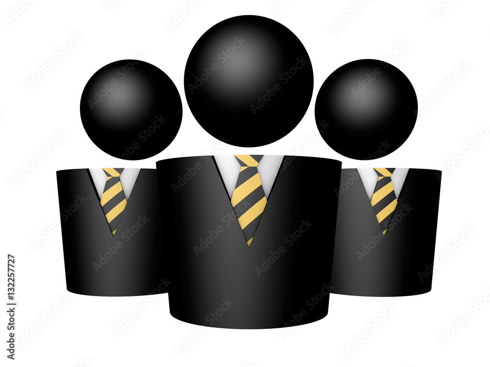 Three businessman symbol black icon tie white background 3d render ...