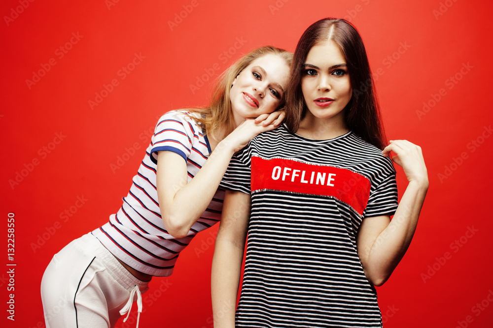 two best friends teenage girls together having fun, posing emotional on ...