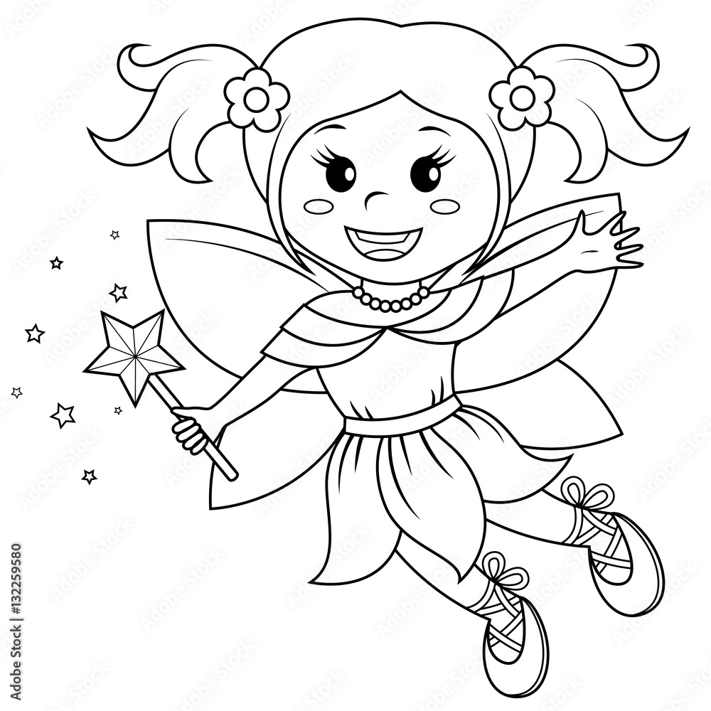 Cute little fairy. Black and white vector illustration for coloring ...