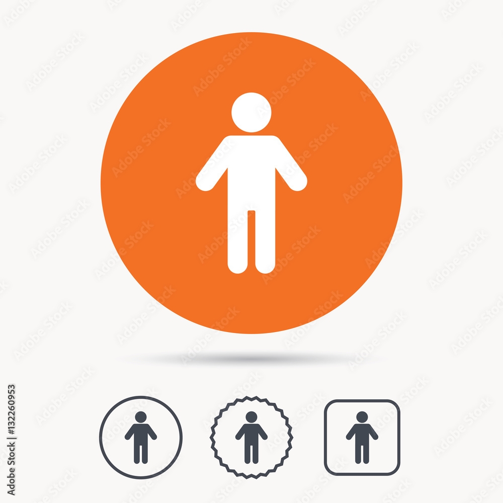Man icon. Male human symbol. User sign. Orange circle button with web ...