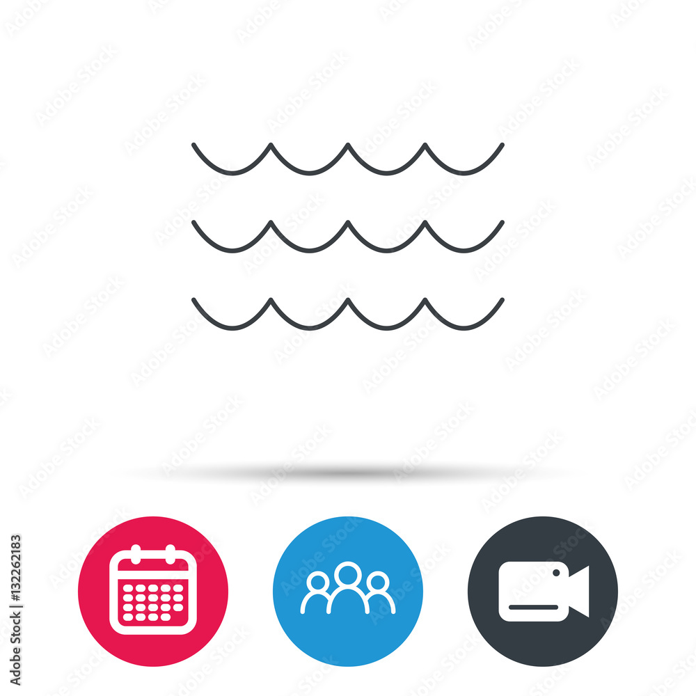 Waves icon. Sea flowing sign. Water symbol. Group of people, video cam ...