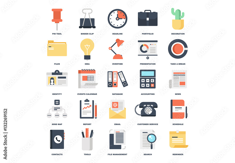 25 Flat Business and Office Icons Stock Template | Adobe Stock