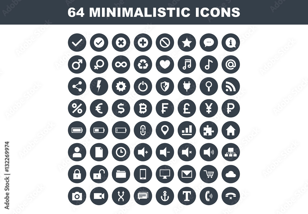64 Flat Circular Minimalist Icons Stock Template | Adobe Stock