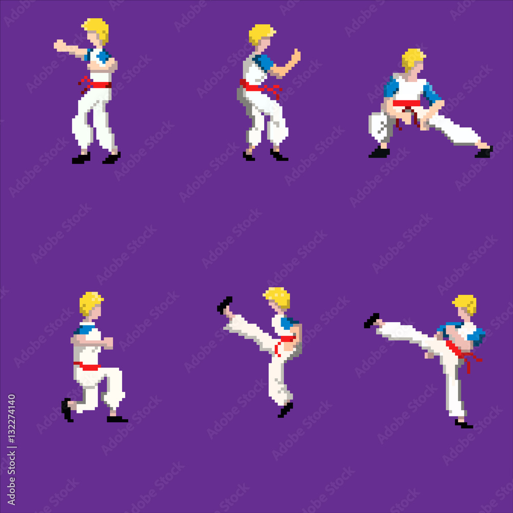 Vector illustration of pixel art martial arts fighter Stock Vector ...