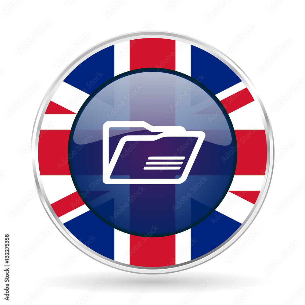folder british design icon - round silver metallic border button with ...