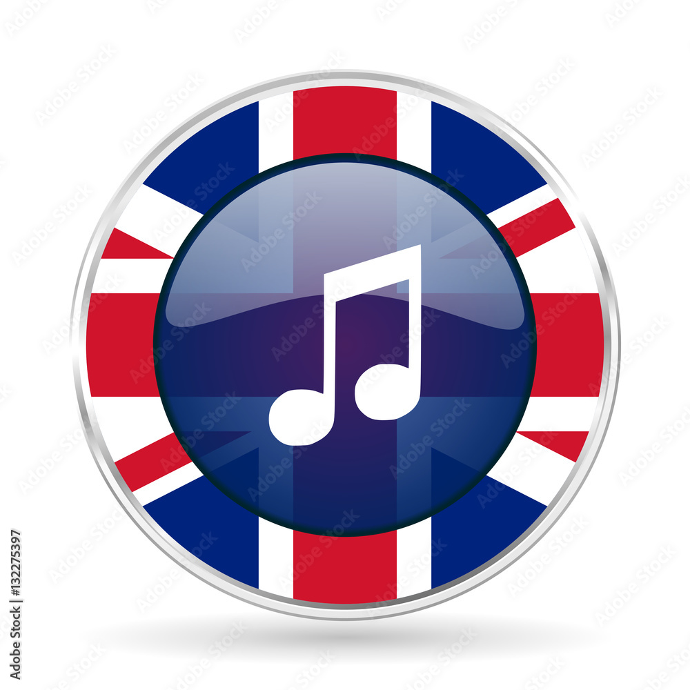 music british design icon - round silver metallic border button with ...