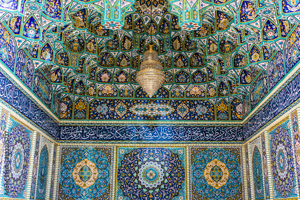 Details of Shah Cheragh Mosque and mausoleum in Shiraz city in Iran ...