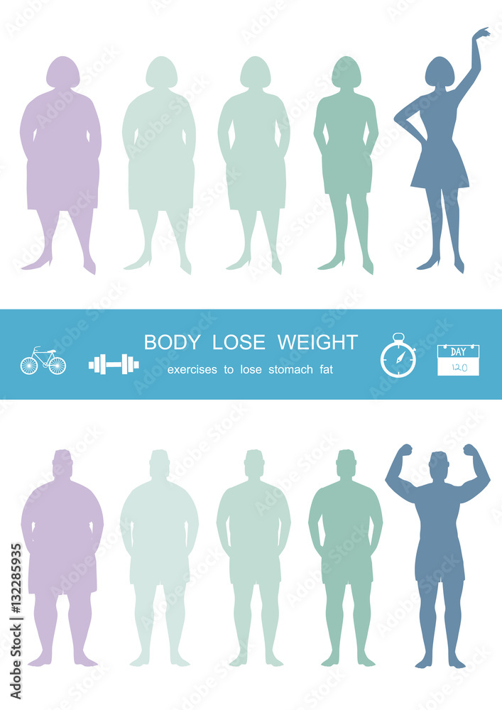 Silhouettes of man and women losing weight,infograpnics,lose weight ...