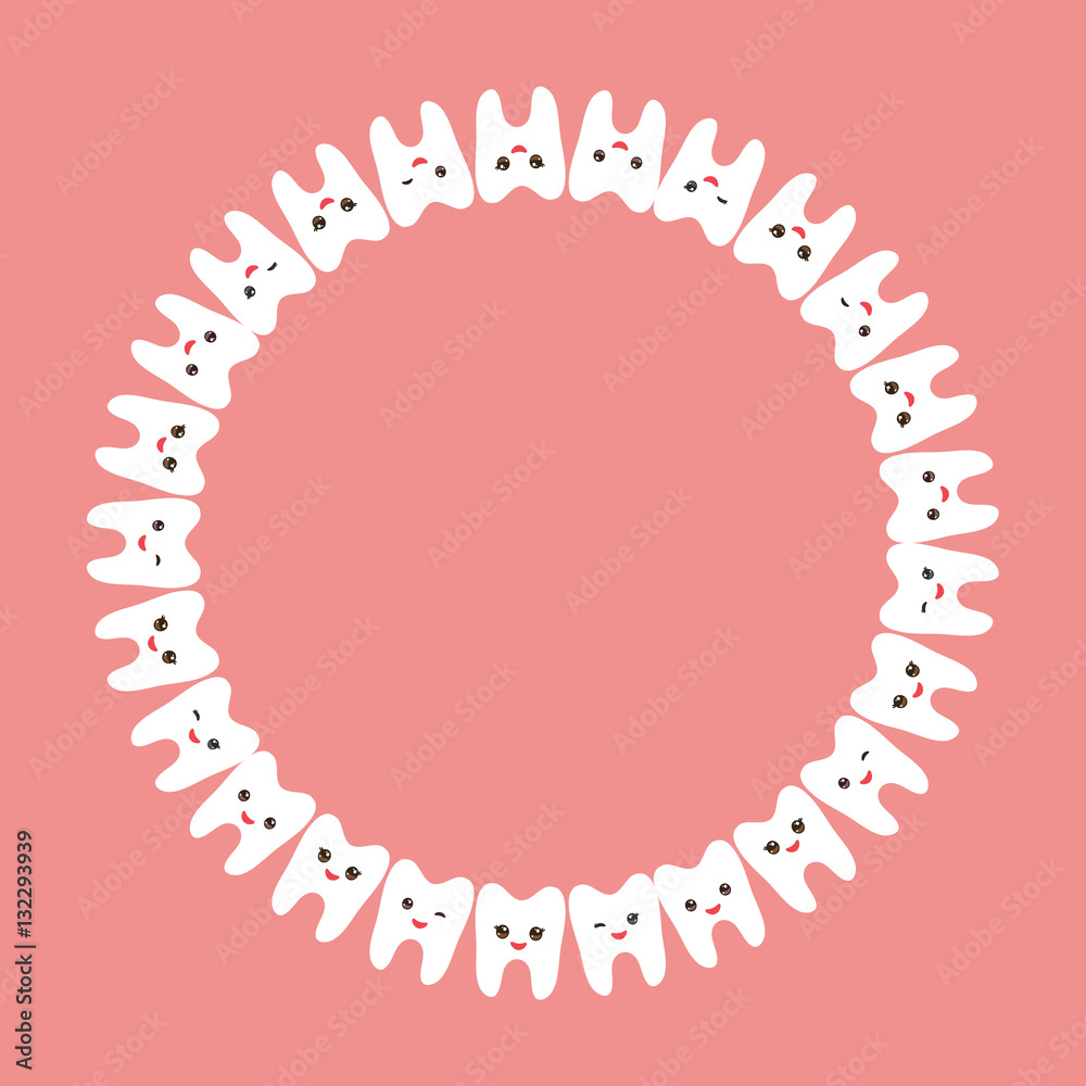 round frame with funny white teeth card design, template for text in ...