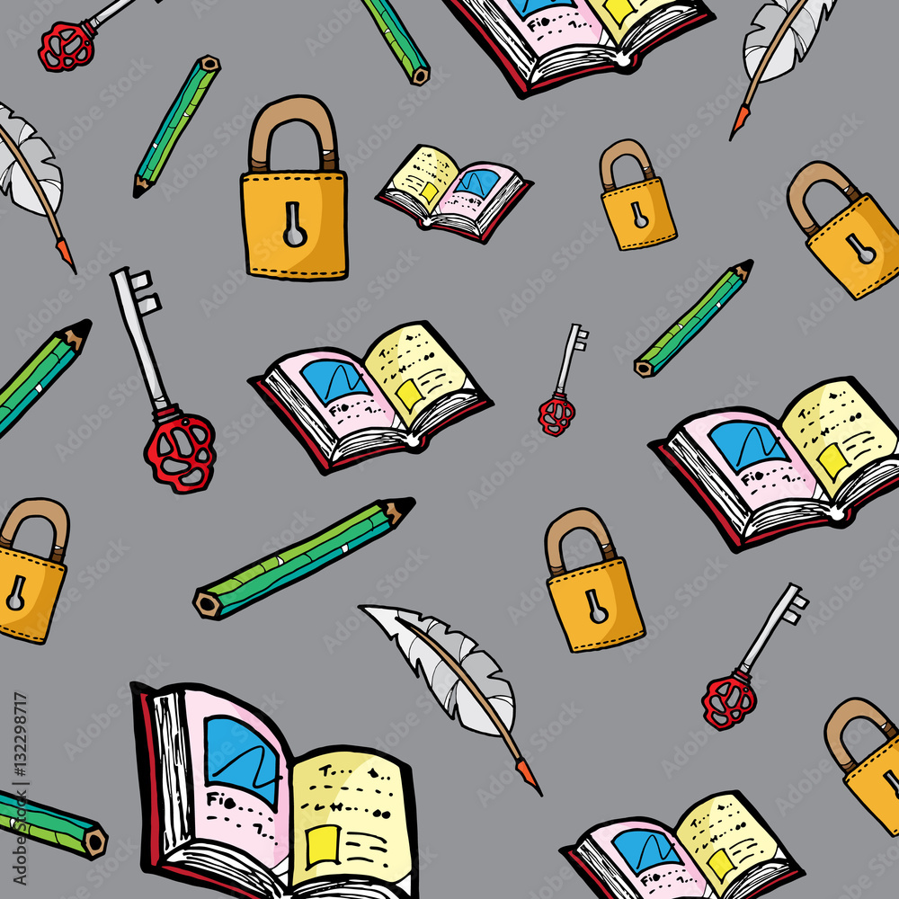 book, key, lock and pencil background vector Stock Illustration | Adobe ...