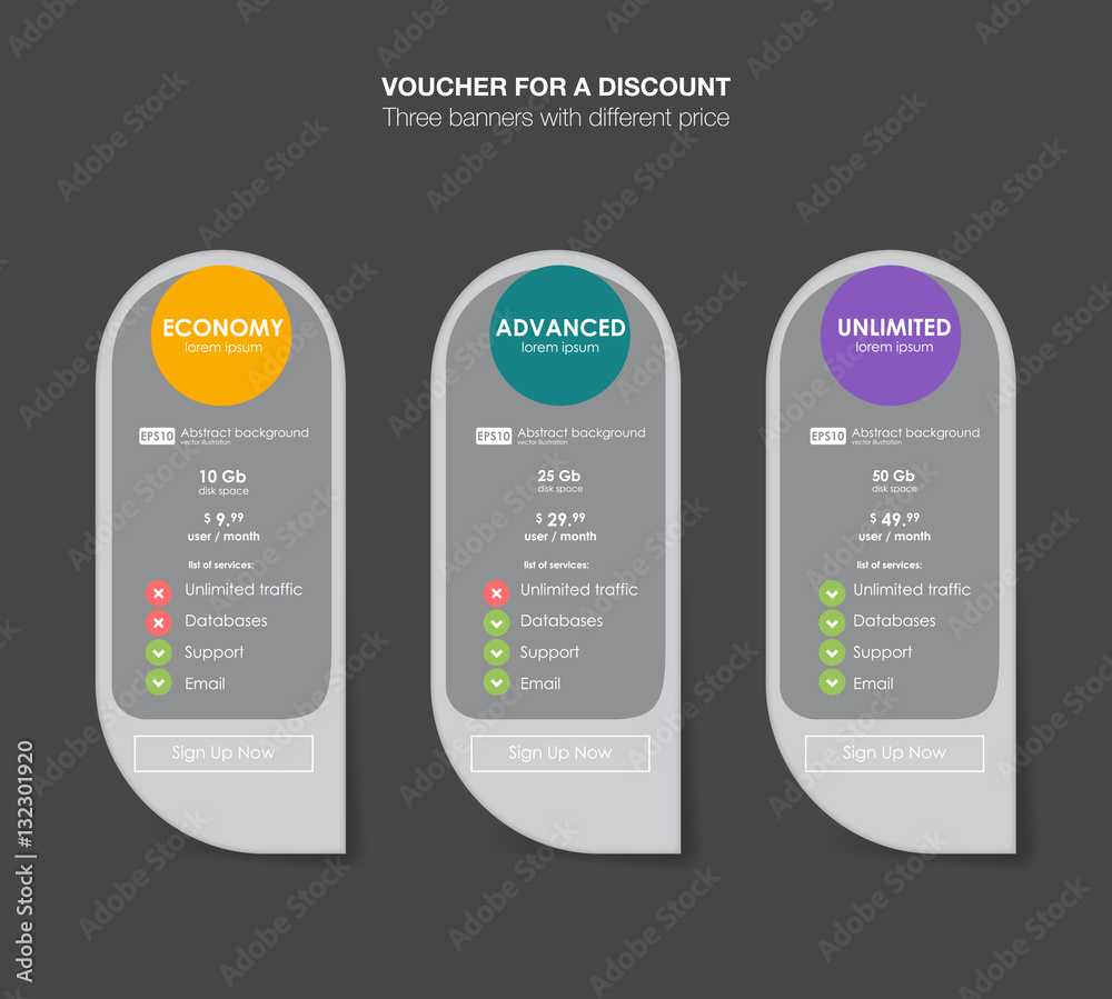 Three tariffs banners for web app. Price , banner, order, box, button ...