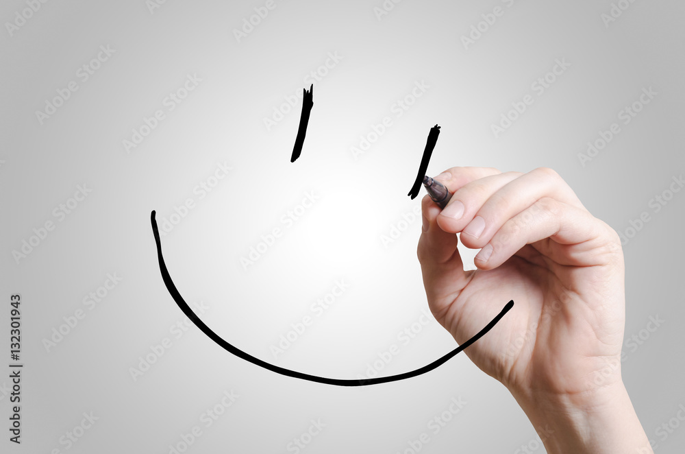 Hand drawn Smiley with a black marker on a transparent board Stock ...