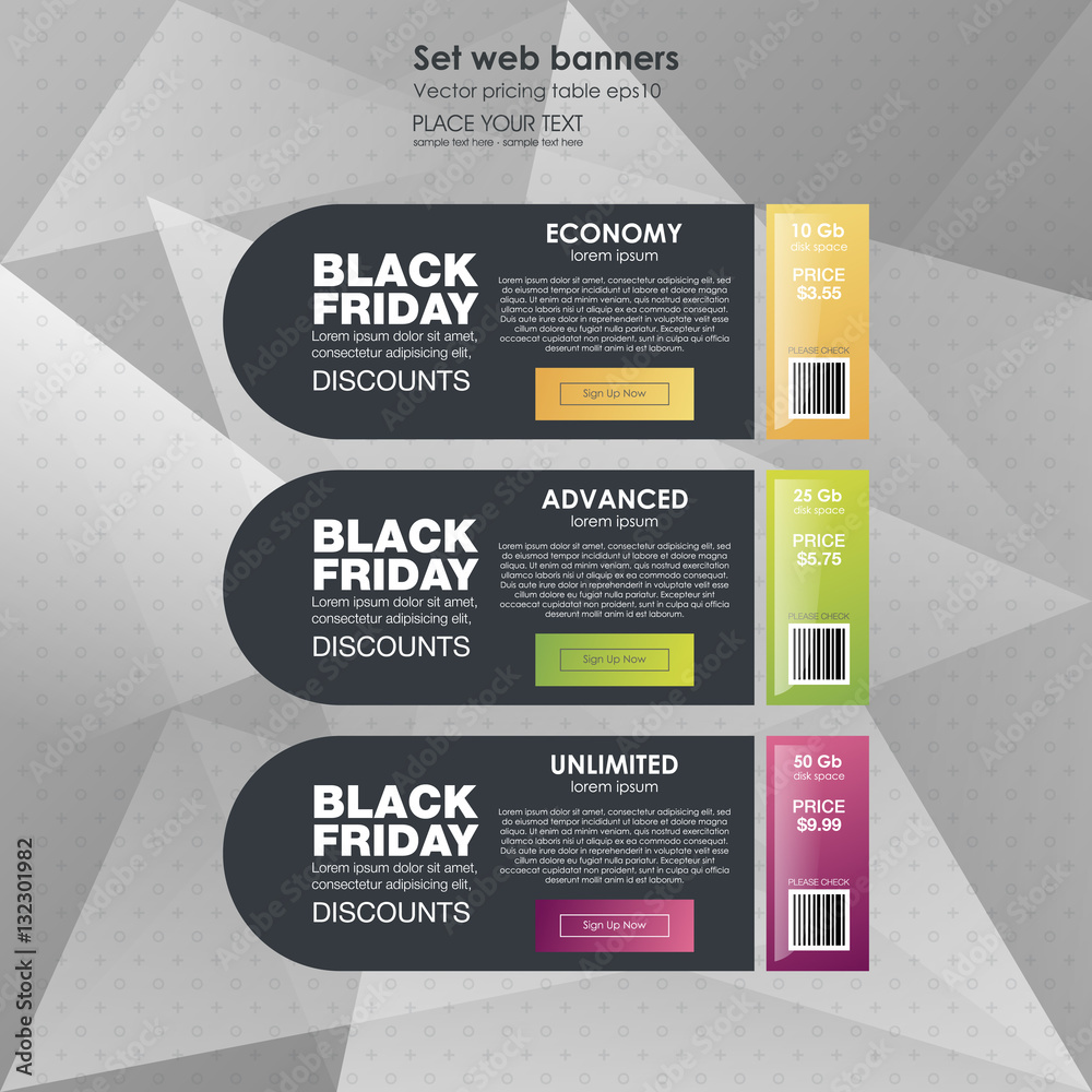 Set horizontal tariffs banners. interface for the site. ui ux vector ...