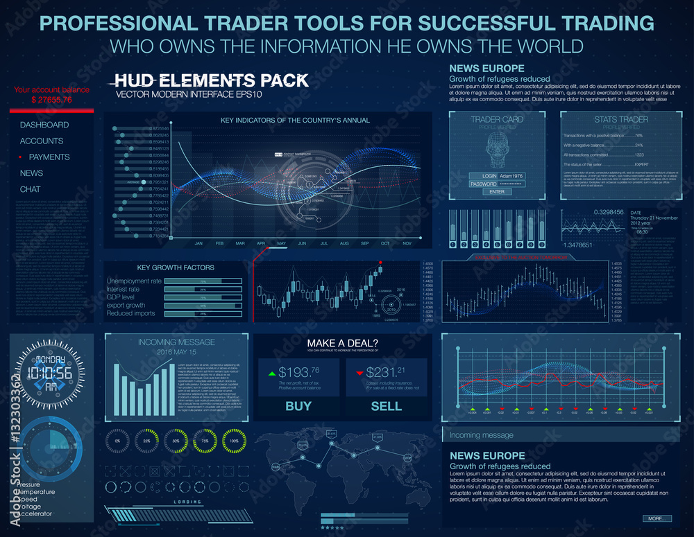 HUD UI UX for trading business app. Abstract futuristic HUD and ...