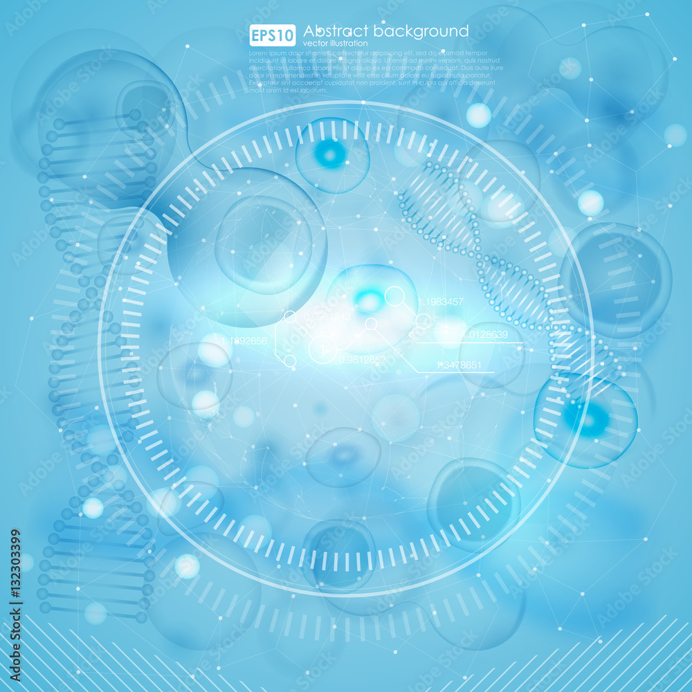 Science background with cells HUD. Blue cell background. Life and ...