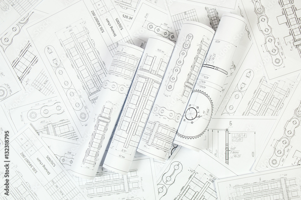 Technical drawing of driving roller chain. Engineering, technology and ...