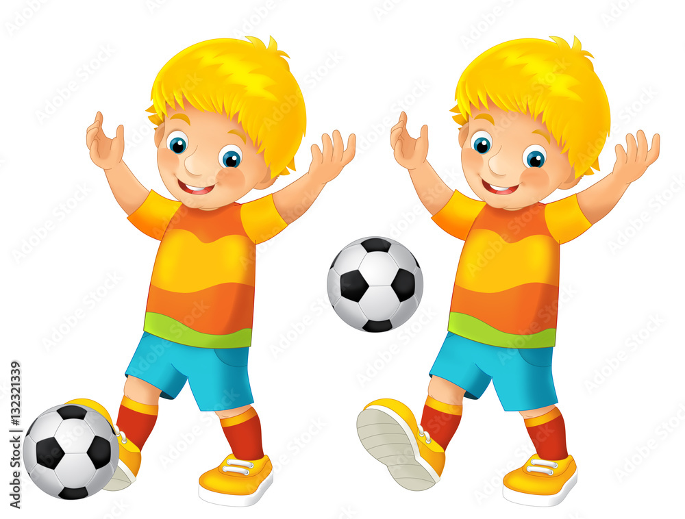 Cartoon child playing football - activity - illustration for children ...
