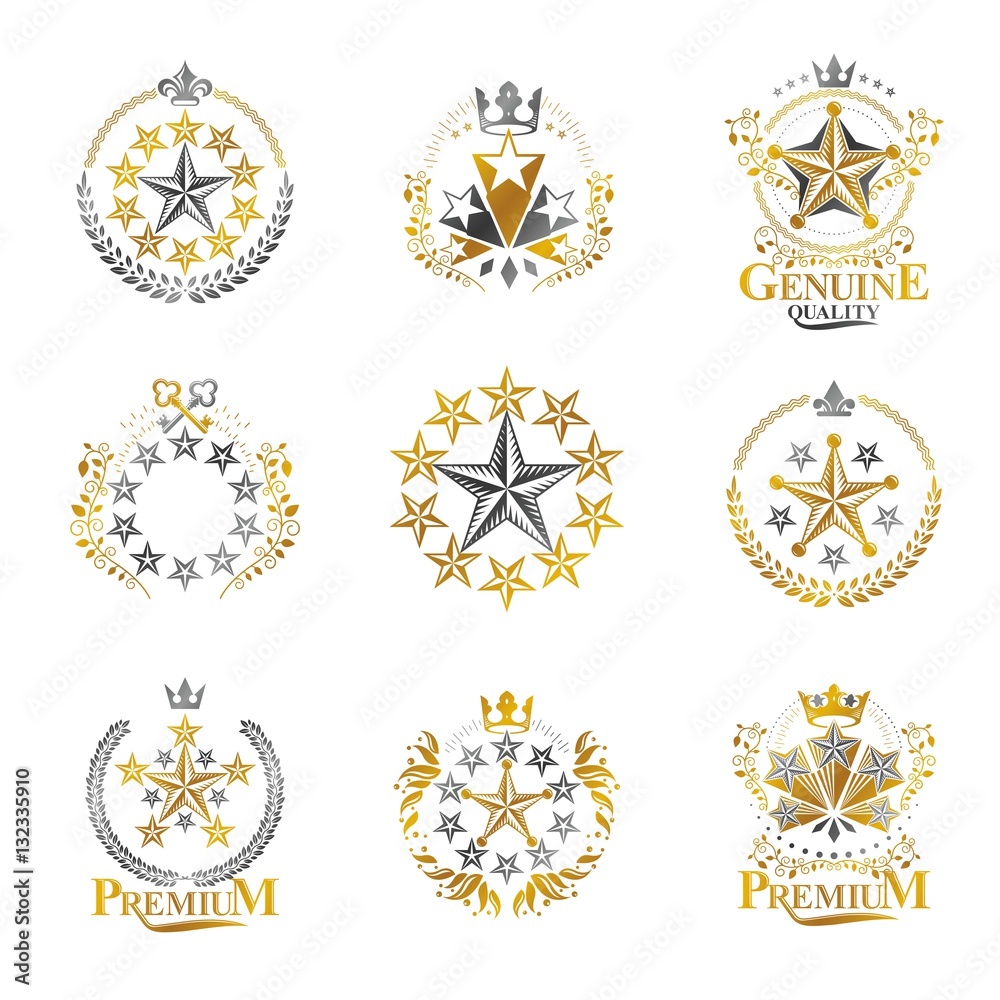 Stars emblems set. Heraldic Coat of Arms decorative logos isolat Stock ...